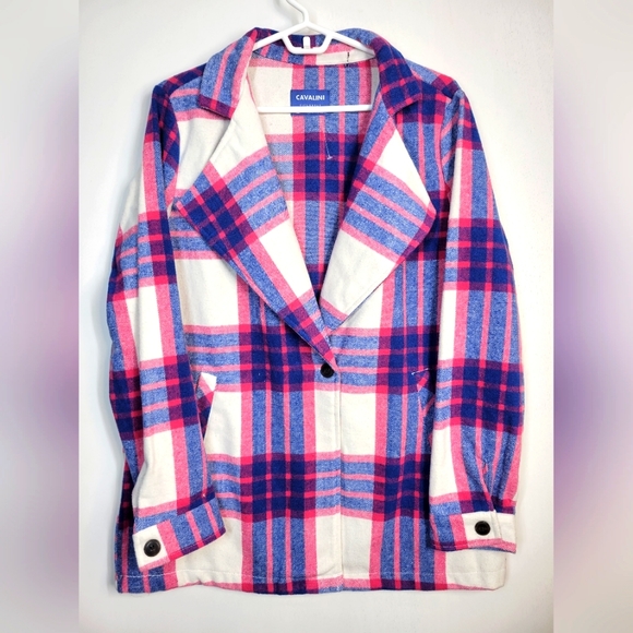 Cavalini | Jackets & Coats | Nwt Cavalini Flannel Shacket Blue White ...